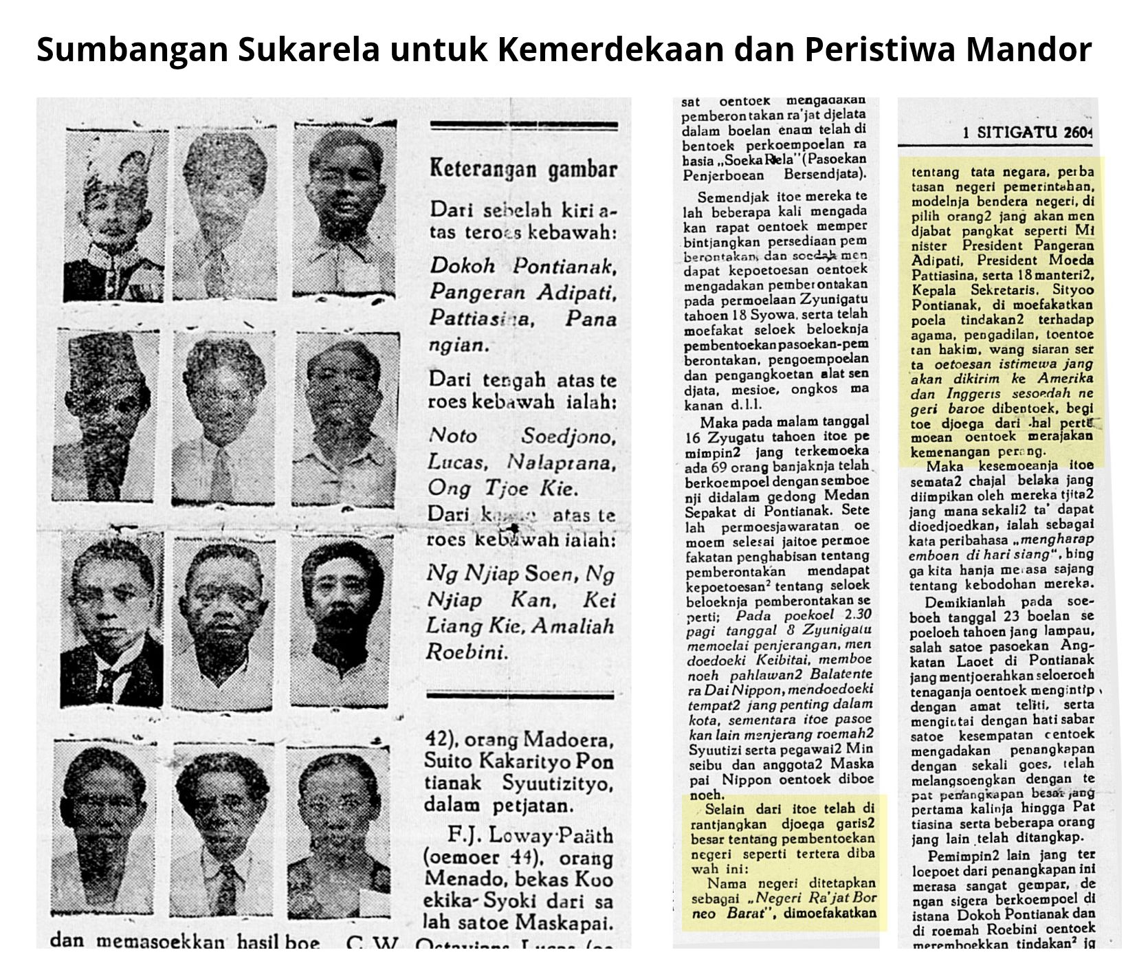 Sumbangan Sukarela untuk Kemerdekaan dan Peristiwa Mandor - DEKADE